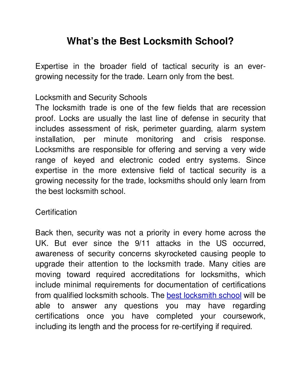 What’s the Best Locksmith School?