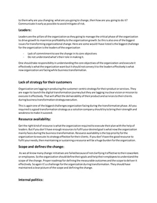 What is the biggest challenges organization facing while transforming ...