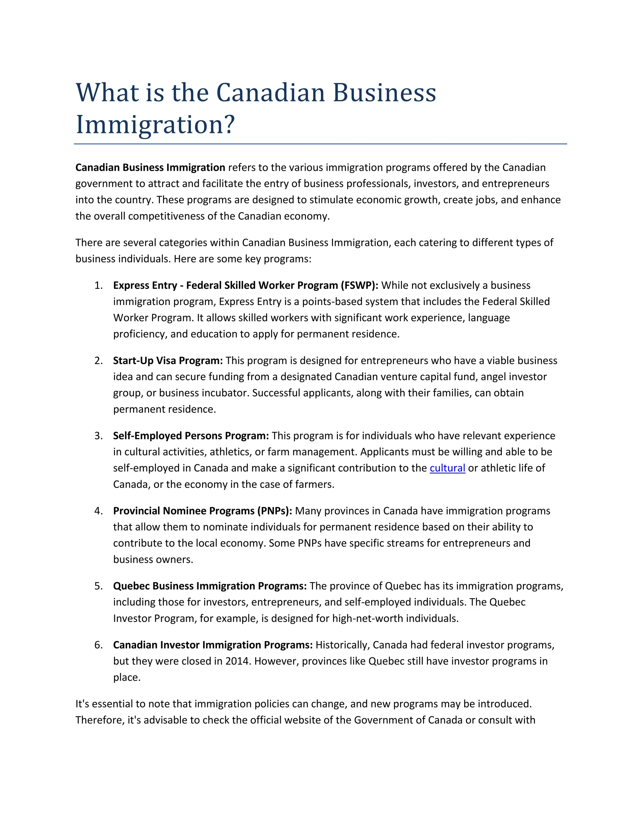 What is the Canadian Business Immigration.docx