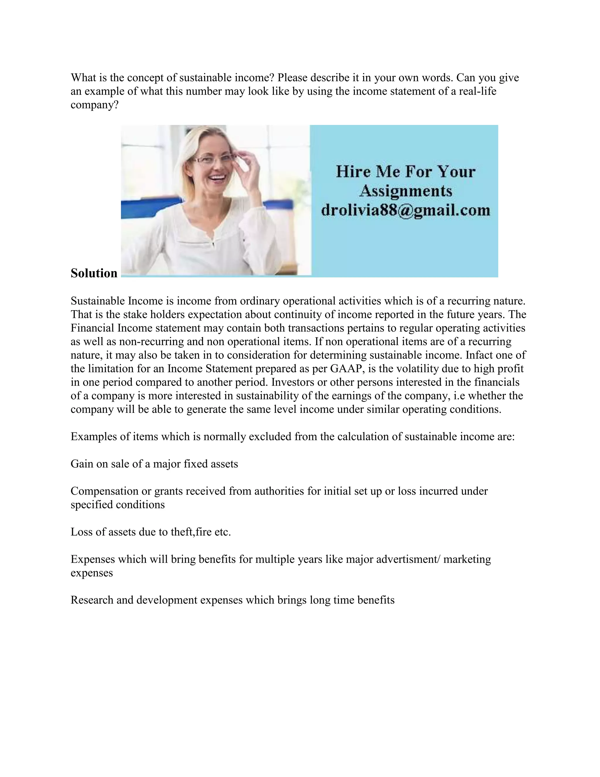 What is the concept of sustainable income- Please describe it in your.docx