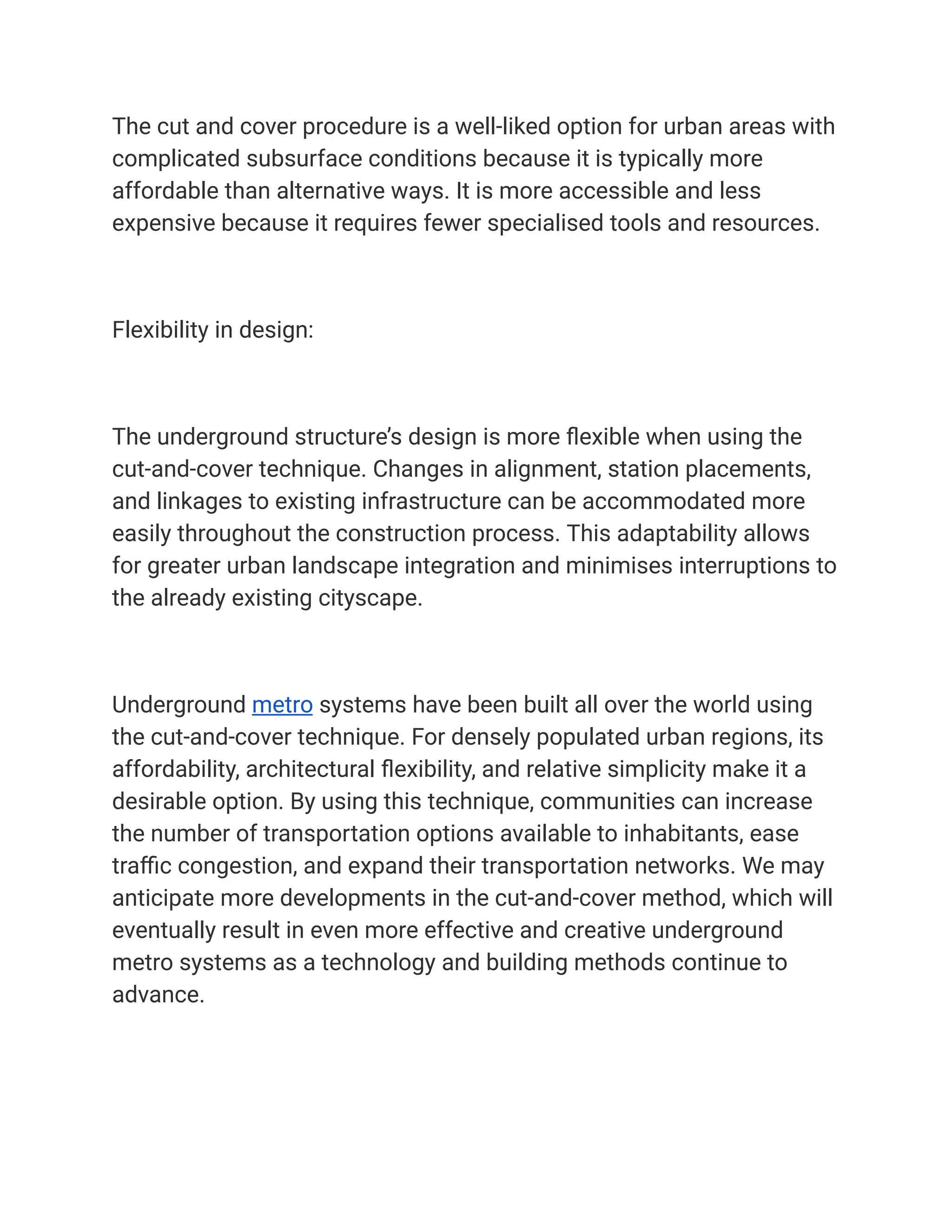 What is the cut and cover tunnelling method for the underground metro ...