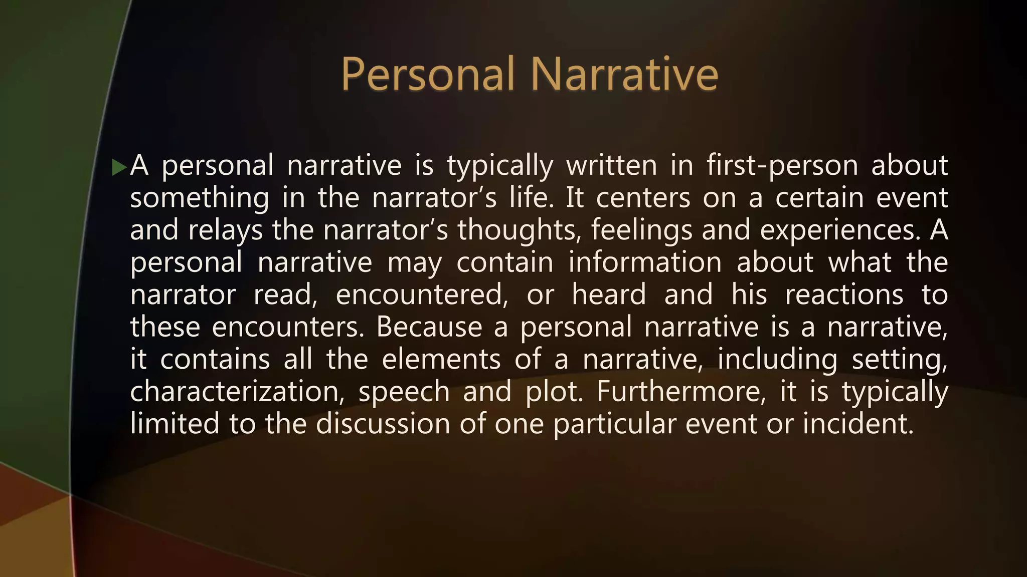 What is the difference between a memoir & personal narrative | PPTX