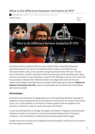 What is the difference between animation amp vfx | PDF