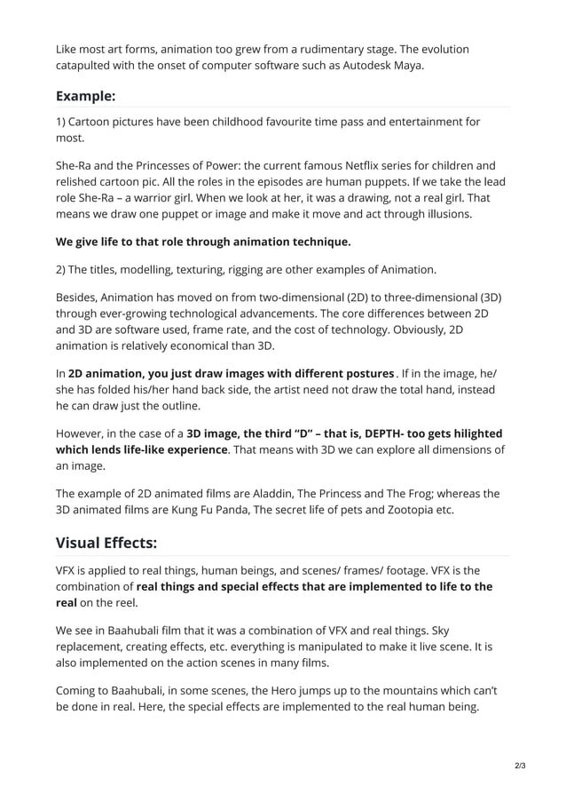 What is the difference between animation amp vfx | PDF