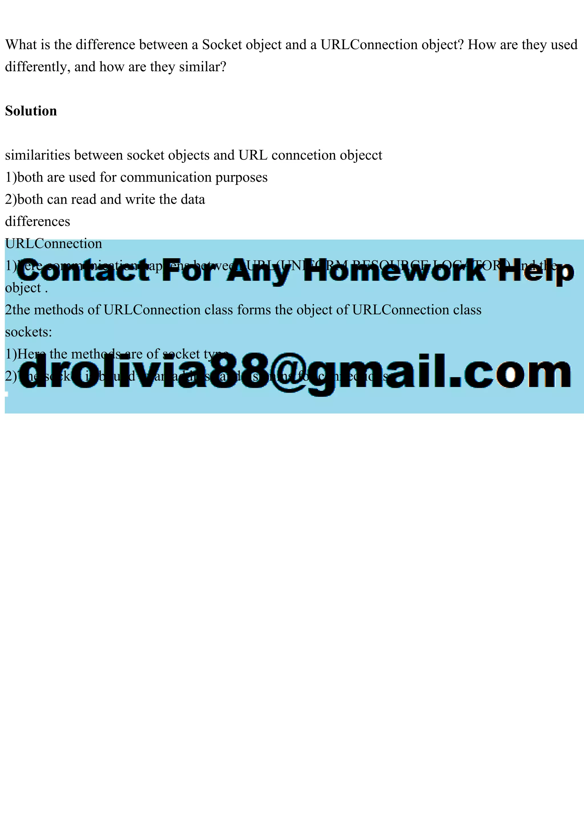 What is the difference between a Socket object and a URLConnection o ...