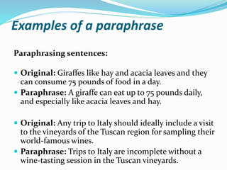 What is the difference between a summary and a paraphrase | PPTX