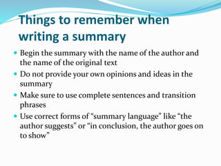 What is the difference between a summary and a paraphrase | PPTX