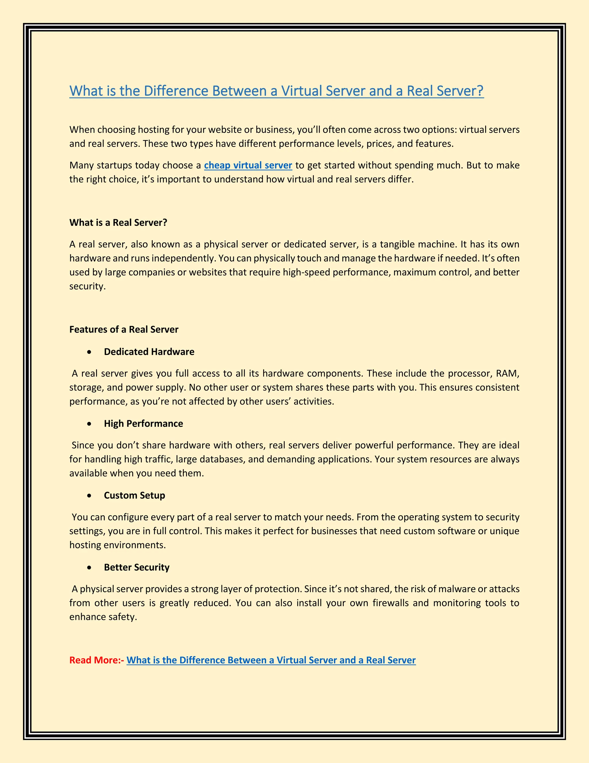 What is the Difference Between a Virtual Server and a Real Server? | PDF