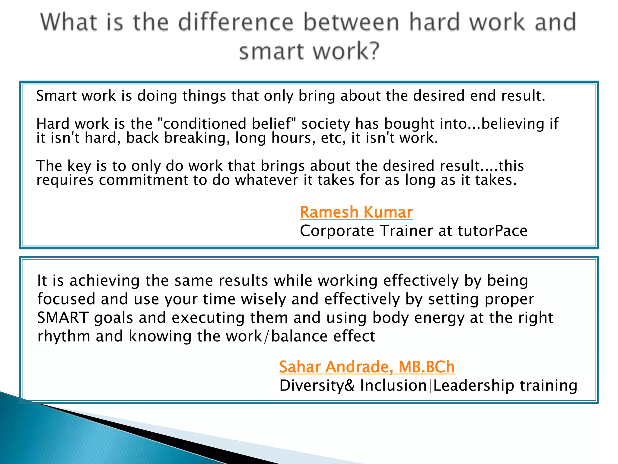 What is the difference between hard work and smart work | PPT