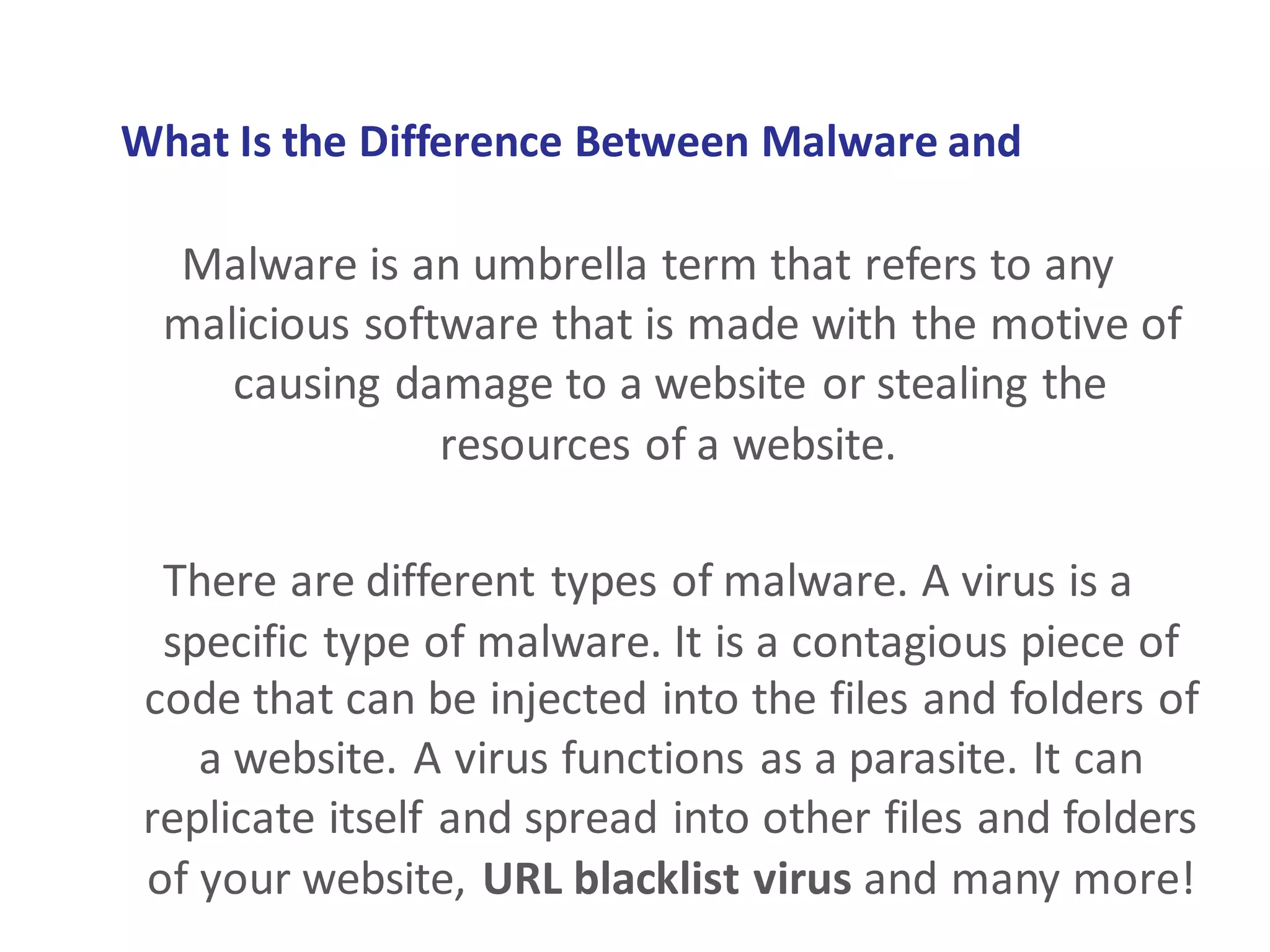 What is the difference between malware and virus | PPT