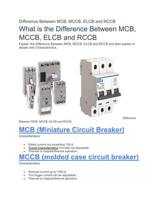 What is the Difference Between MCB, MCCB, ELCB and RCCB? | PDF