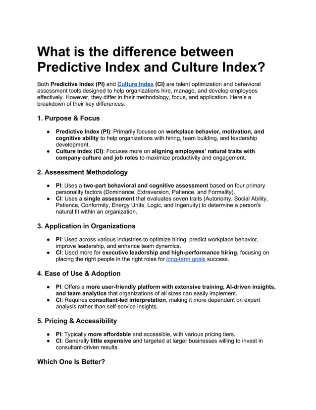 What is the difference between Predictive Index and Culture Index | DOCX