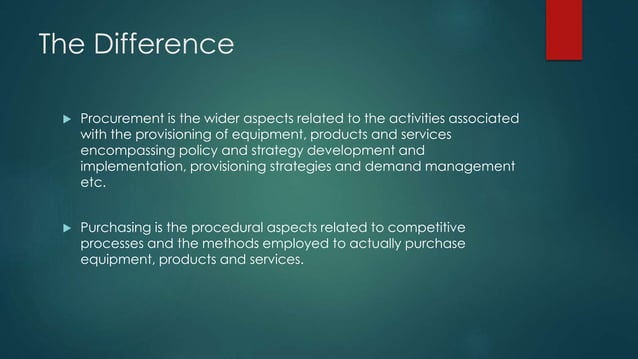 What is the difference between procurement and purchasing | PPTX