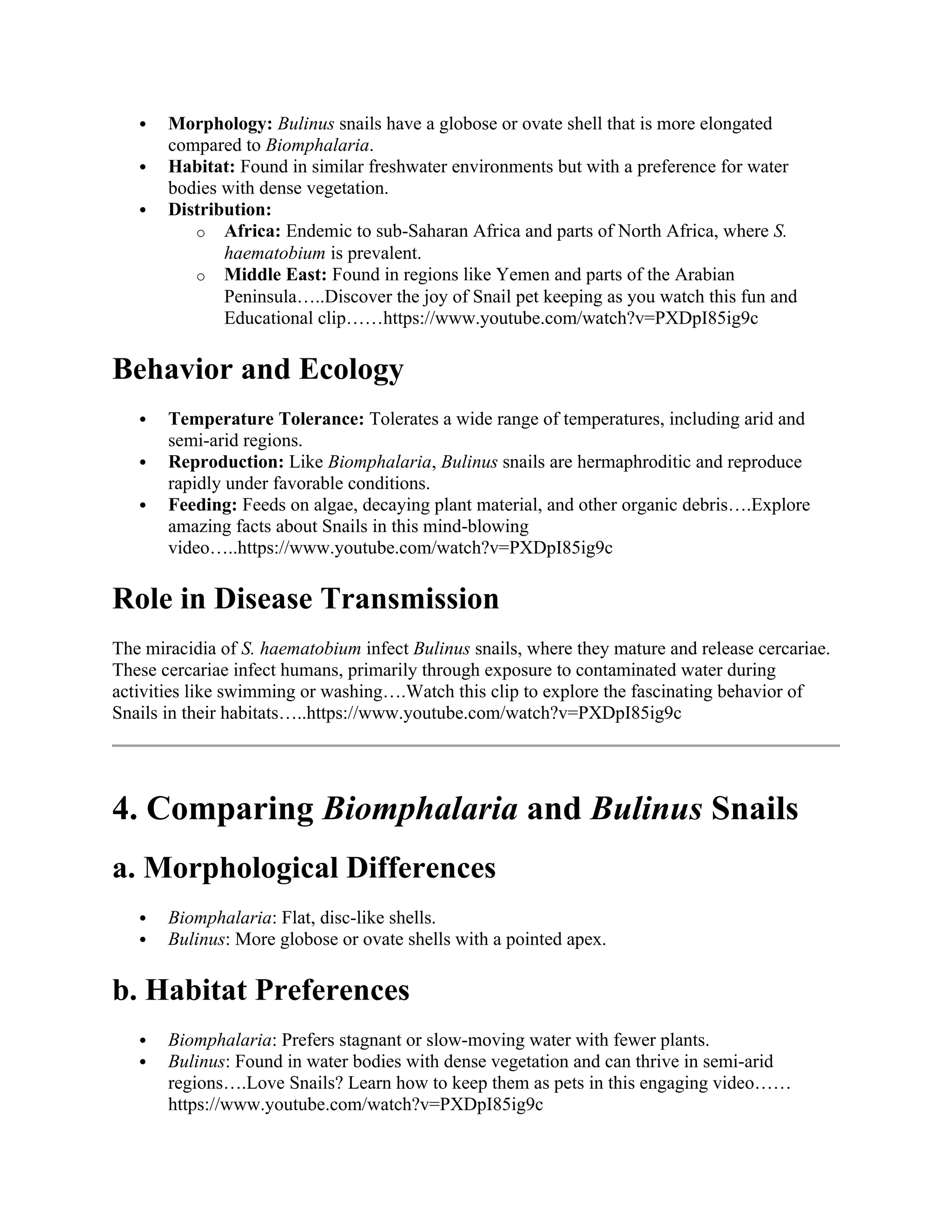 WHAT IS THE DIFFERENCE BETWEEN SNAIL SPECIES THAT TRANSMITS SCHISTOSOMA ...