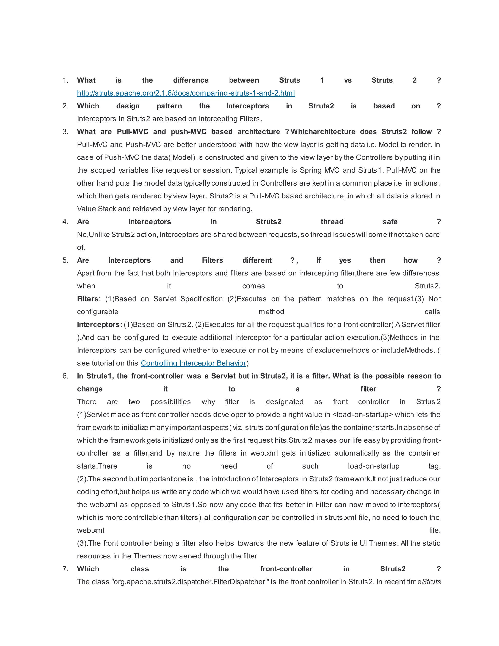 What is the difference between struts 1 vs struts 2 | DOCX