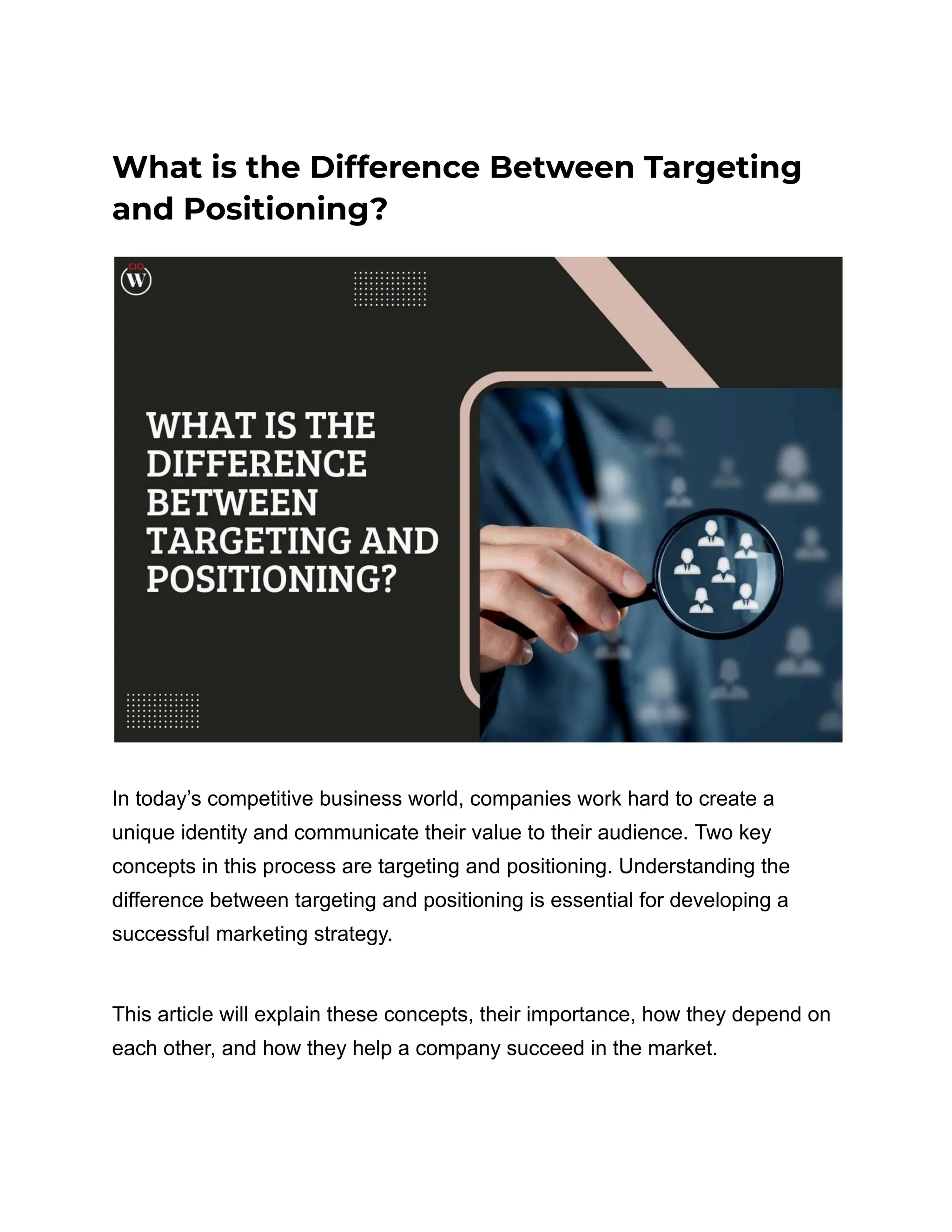 Difference Between Targeting and Positioning for Marketing Success | CIO Women Magazine | PDF