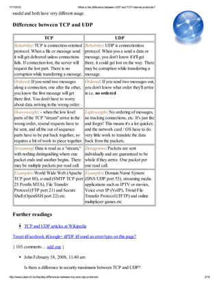 What is the difference between udp and tcp internet protocols | PDF
