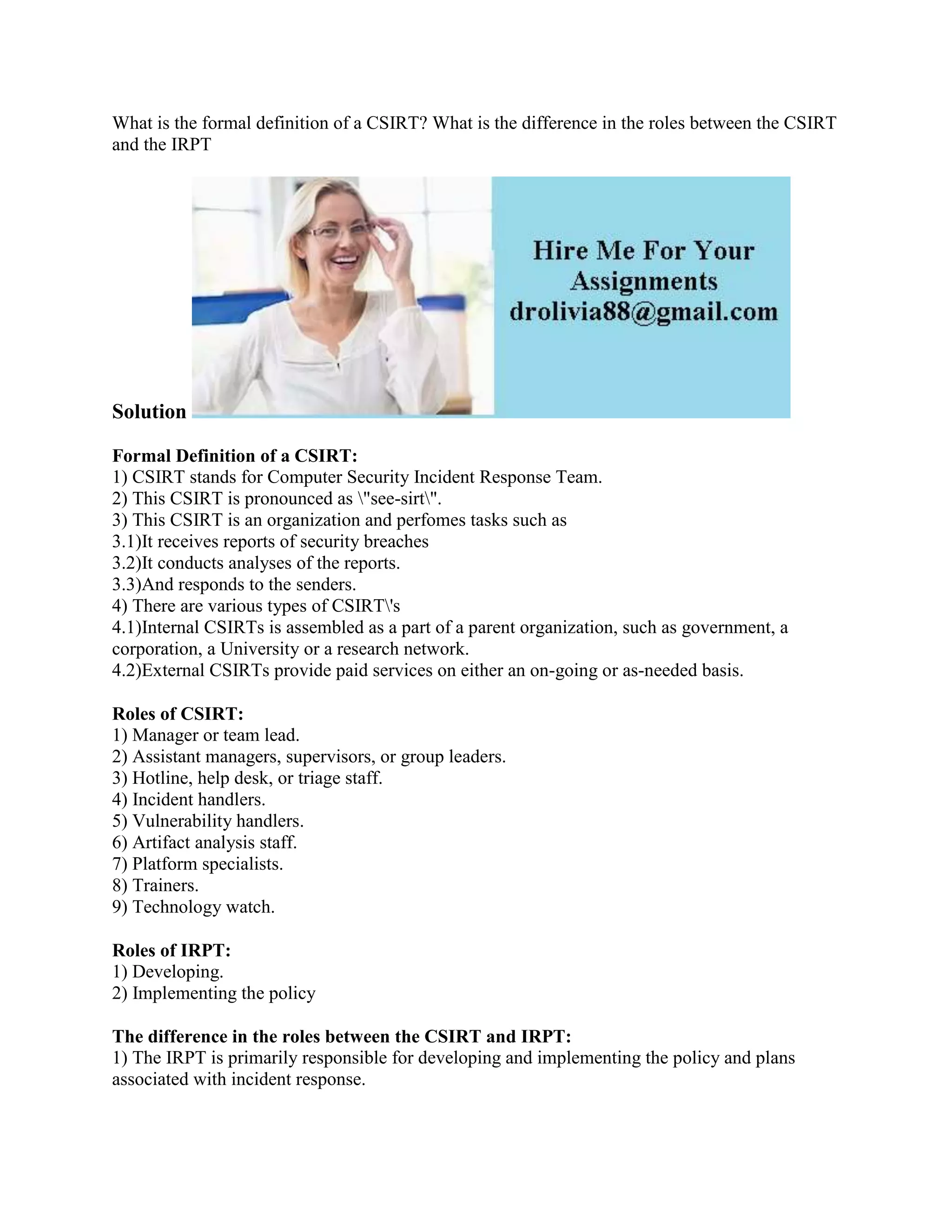 What is the formal definition of a CSIRT- What is the difference in th.docx