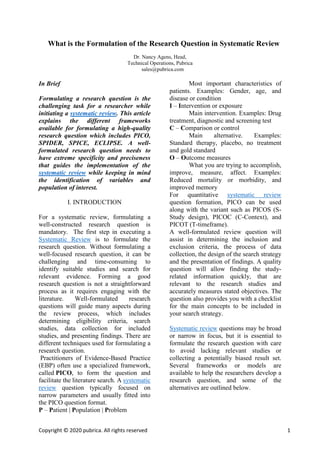 What is the formulation of the research question in systematic review ...