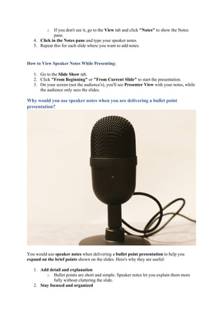 What is the function of speaker notes in a slideshow? | PDF