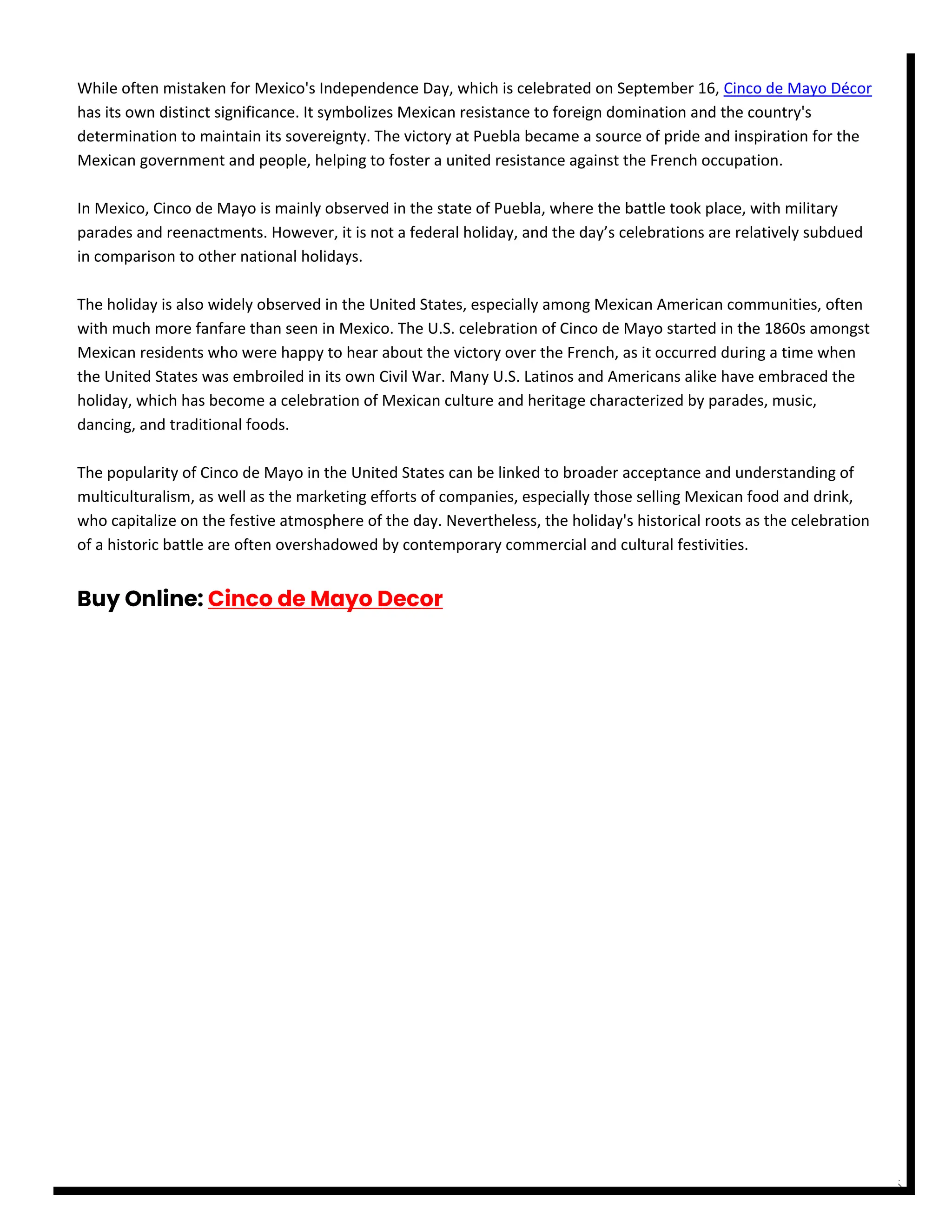 What is the history behind celebrating Cinco de Mayo? | PDF