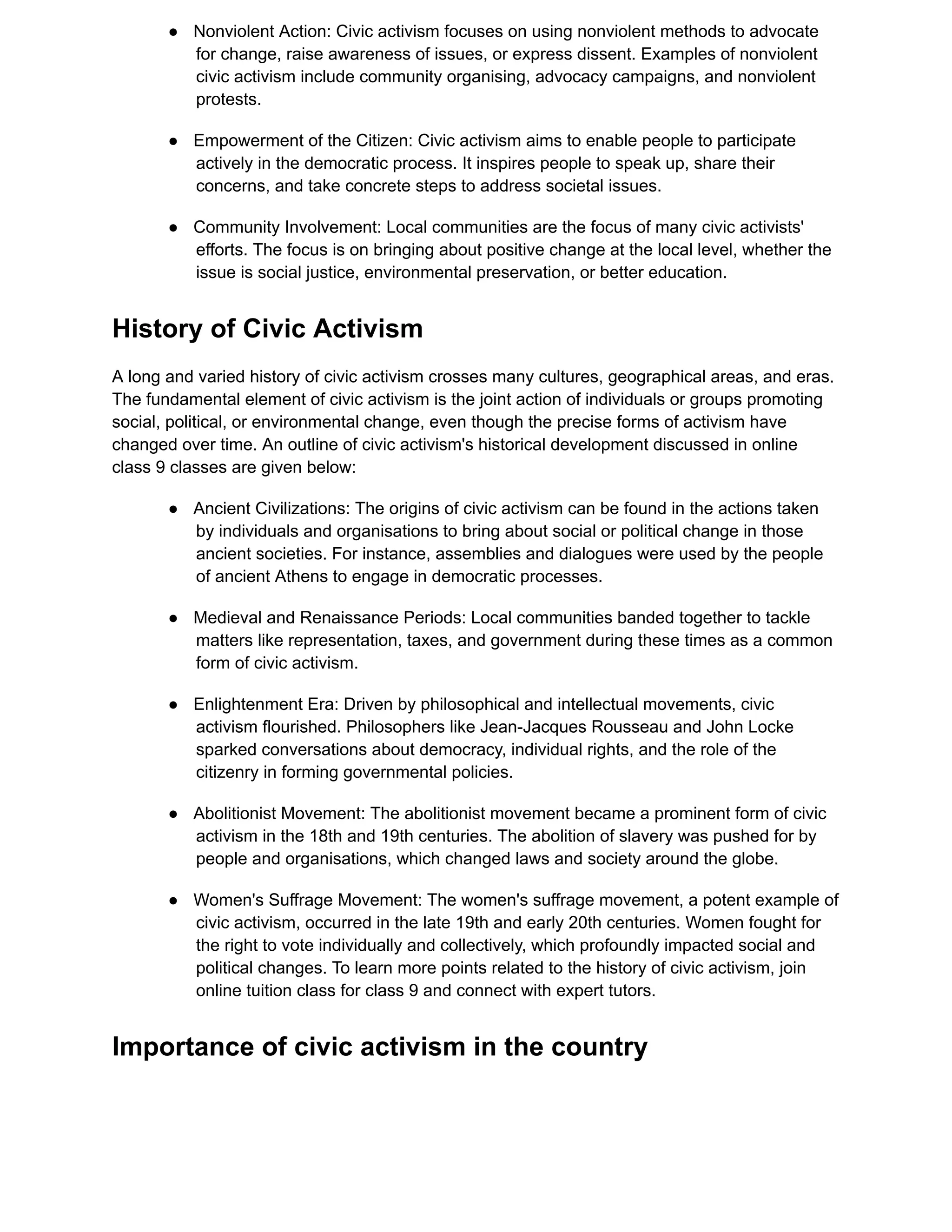 What is the history of civic activism, and what are its impacts on a ...