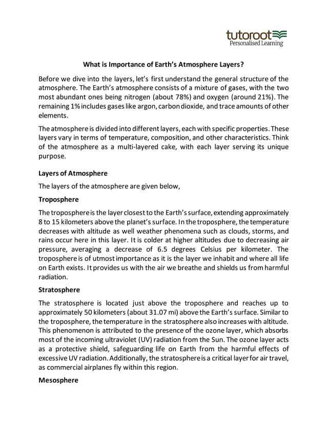 What is the Importance of Earth’s Atmosphere Layers? | PDF