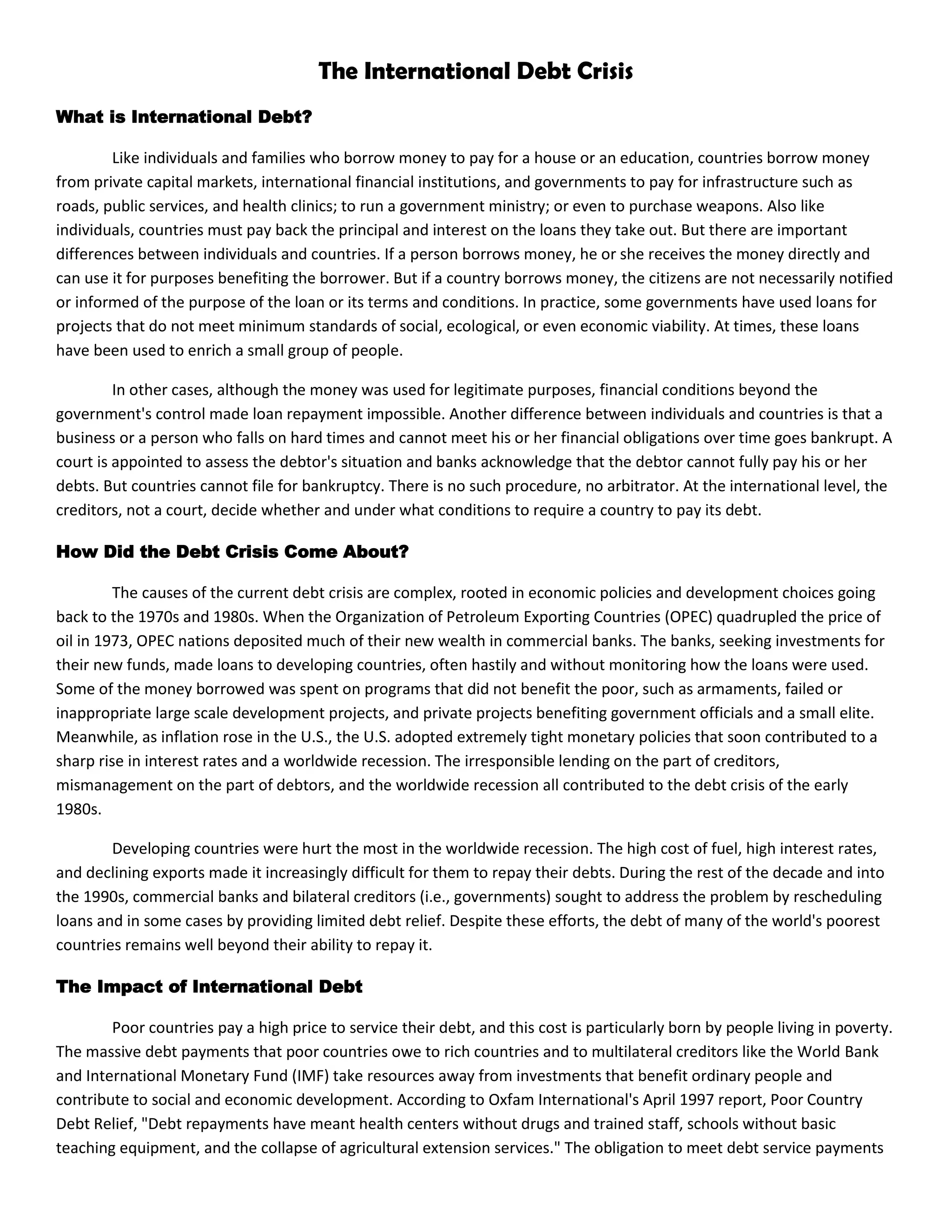 What is the international debt crisis | PDF