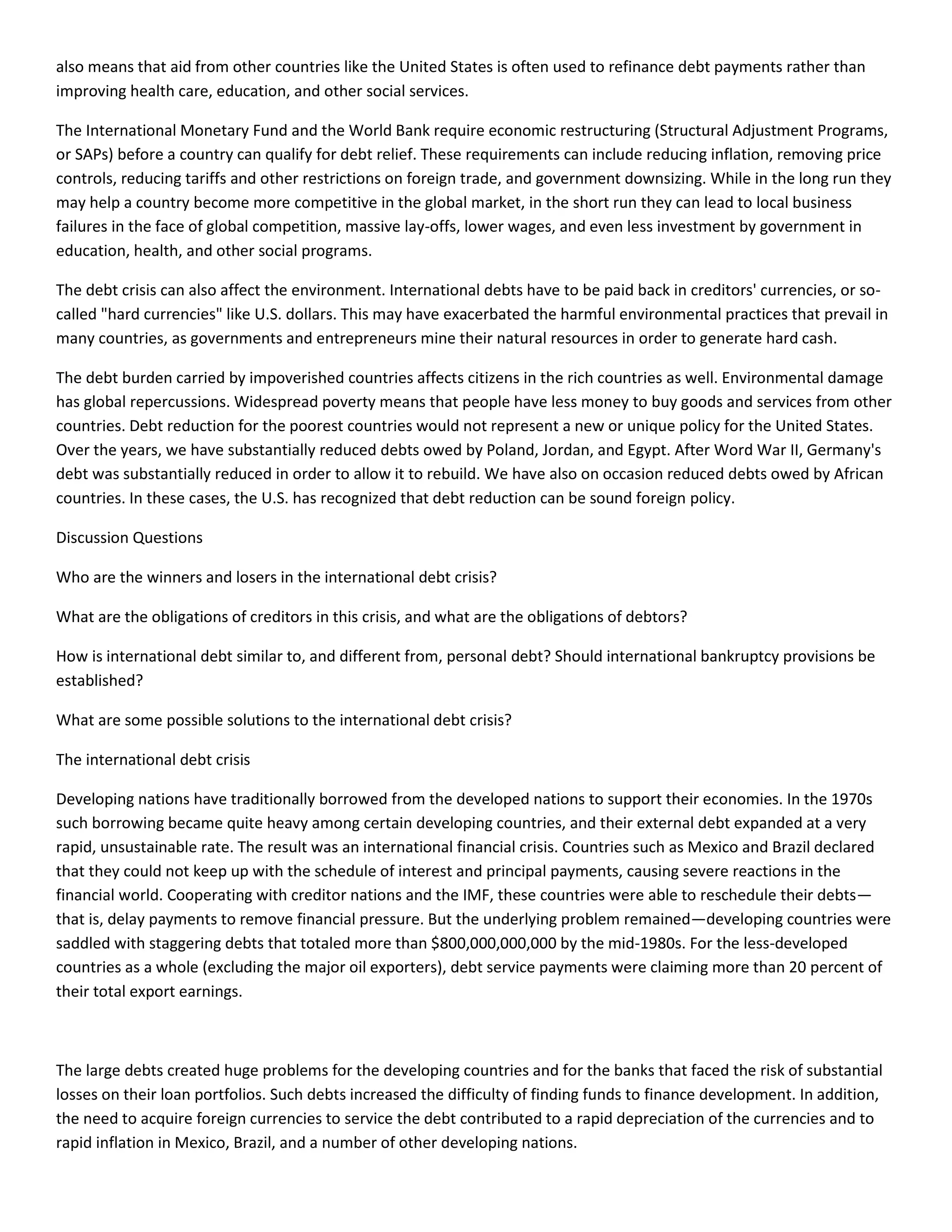 What is the international debt crisis | DOCX