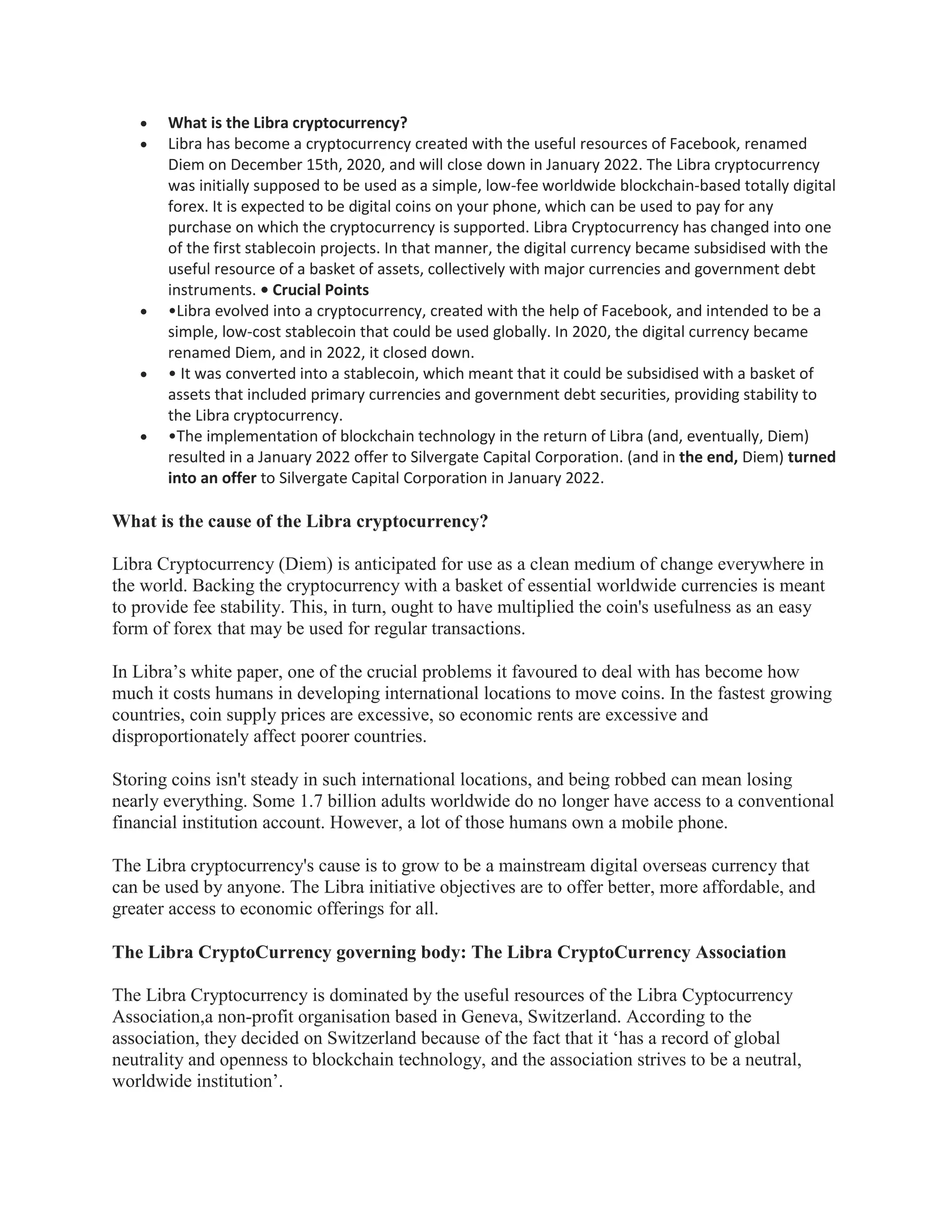 Libra Cryptocurrency Complete Introduction | DOCX