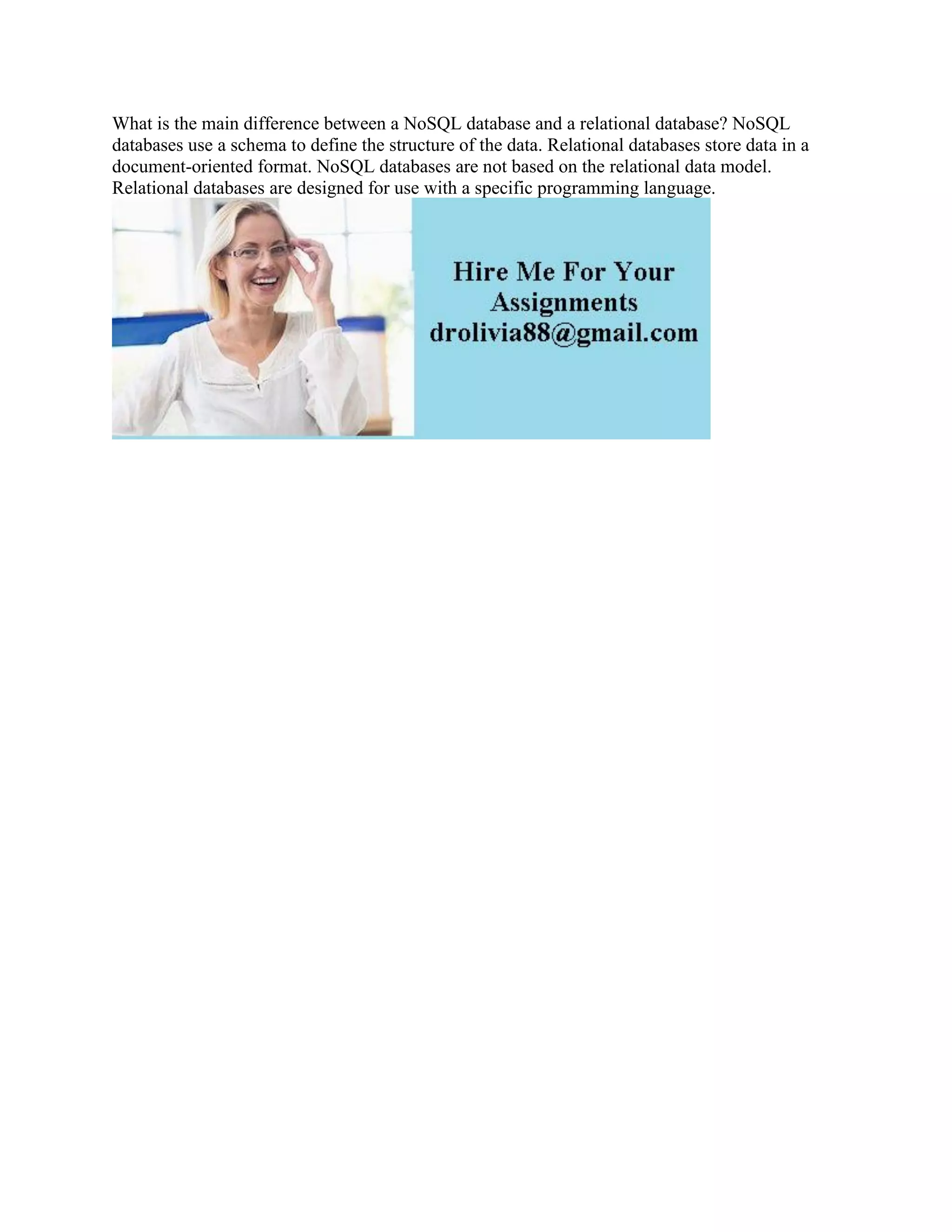 What Is The Main Difference Between A Nosql Database And A Relationalpdf Databases Computer