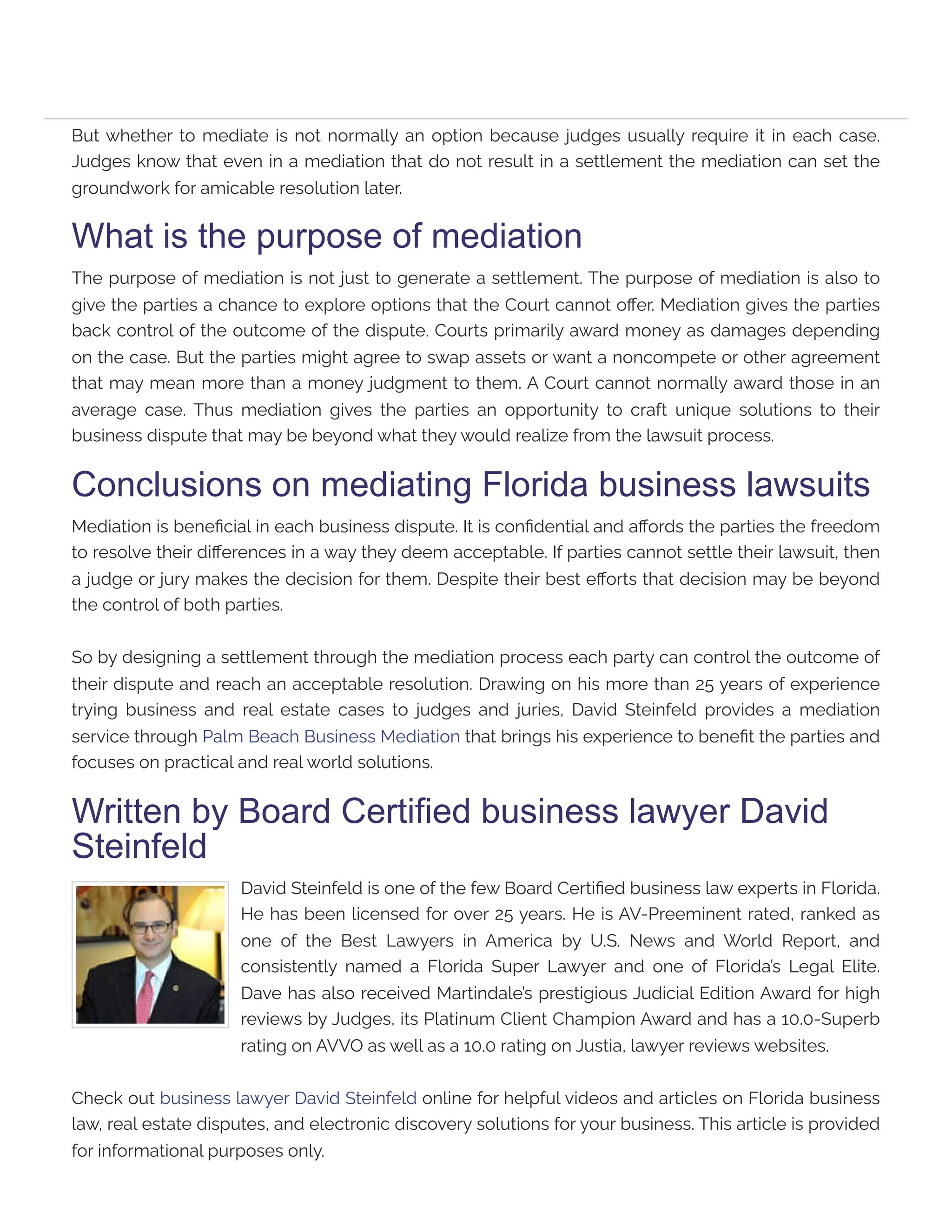 What is the mediation process in Florida by expert business lawyer and ...