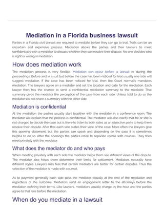 What is the mediation process in Florida by expert business lawyer and ...