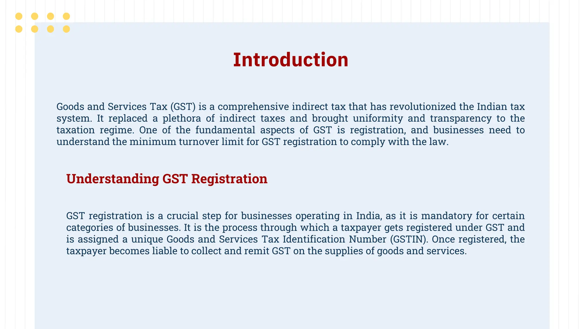 What is the Minimum Turnover limit for GST Registration | PPTX