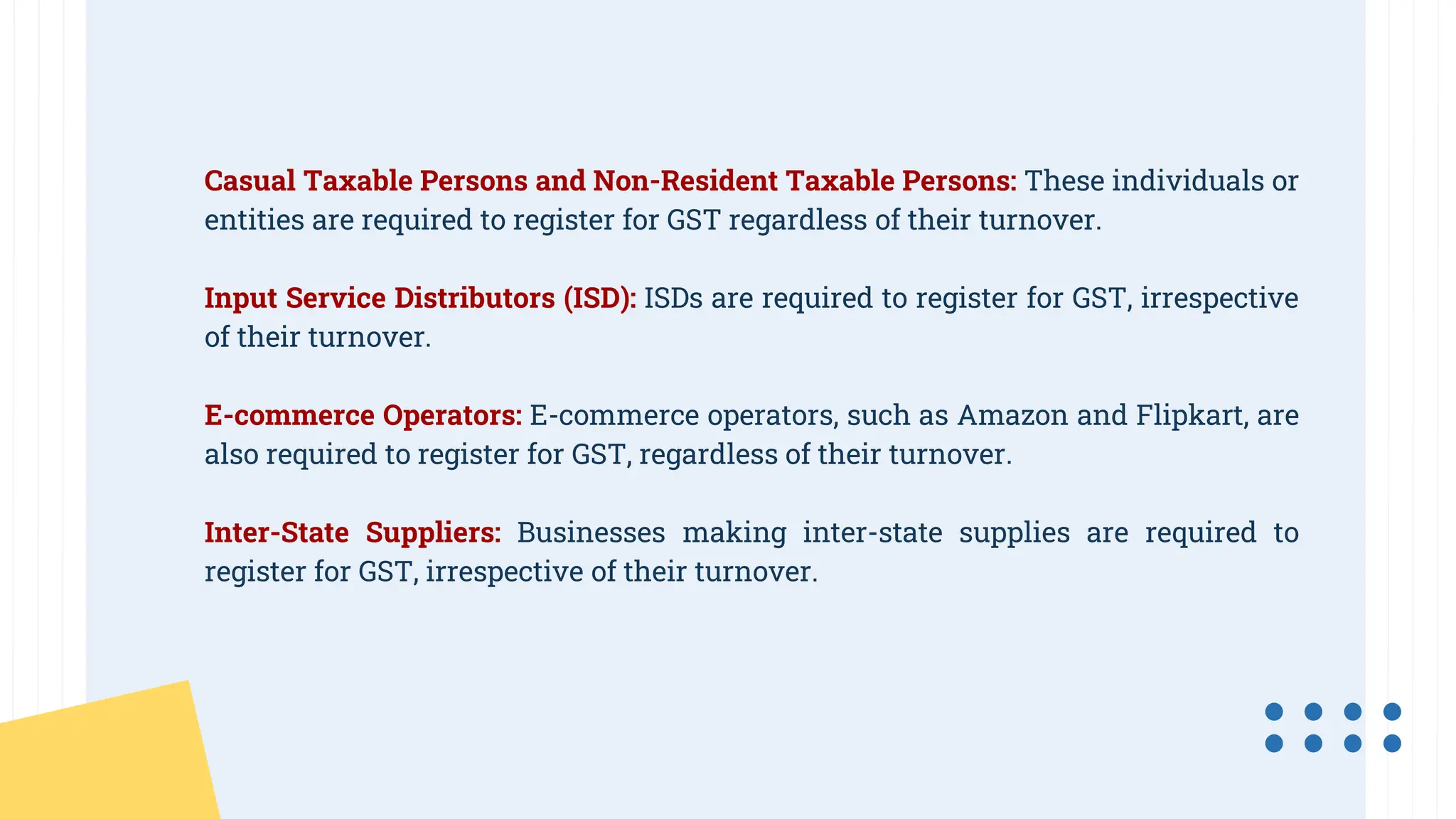 What is the Minimum Turnover limit for GST Registration | PPTX