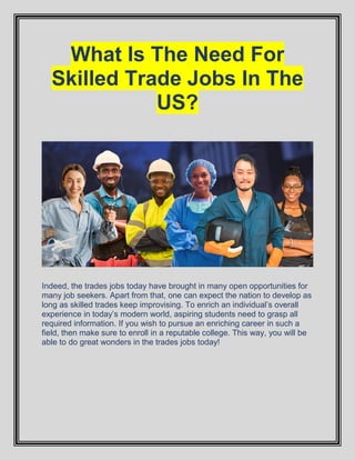 What Are Some Of The Best-Skilled Trade Jobs Available Today? | PDF