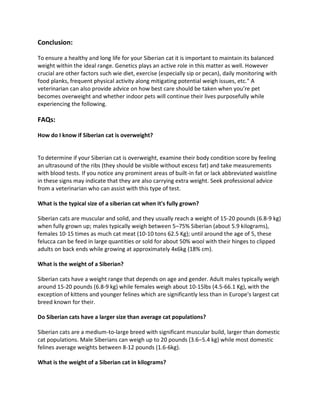 What is the Normal Weigh of a Siberian Cat | PDF