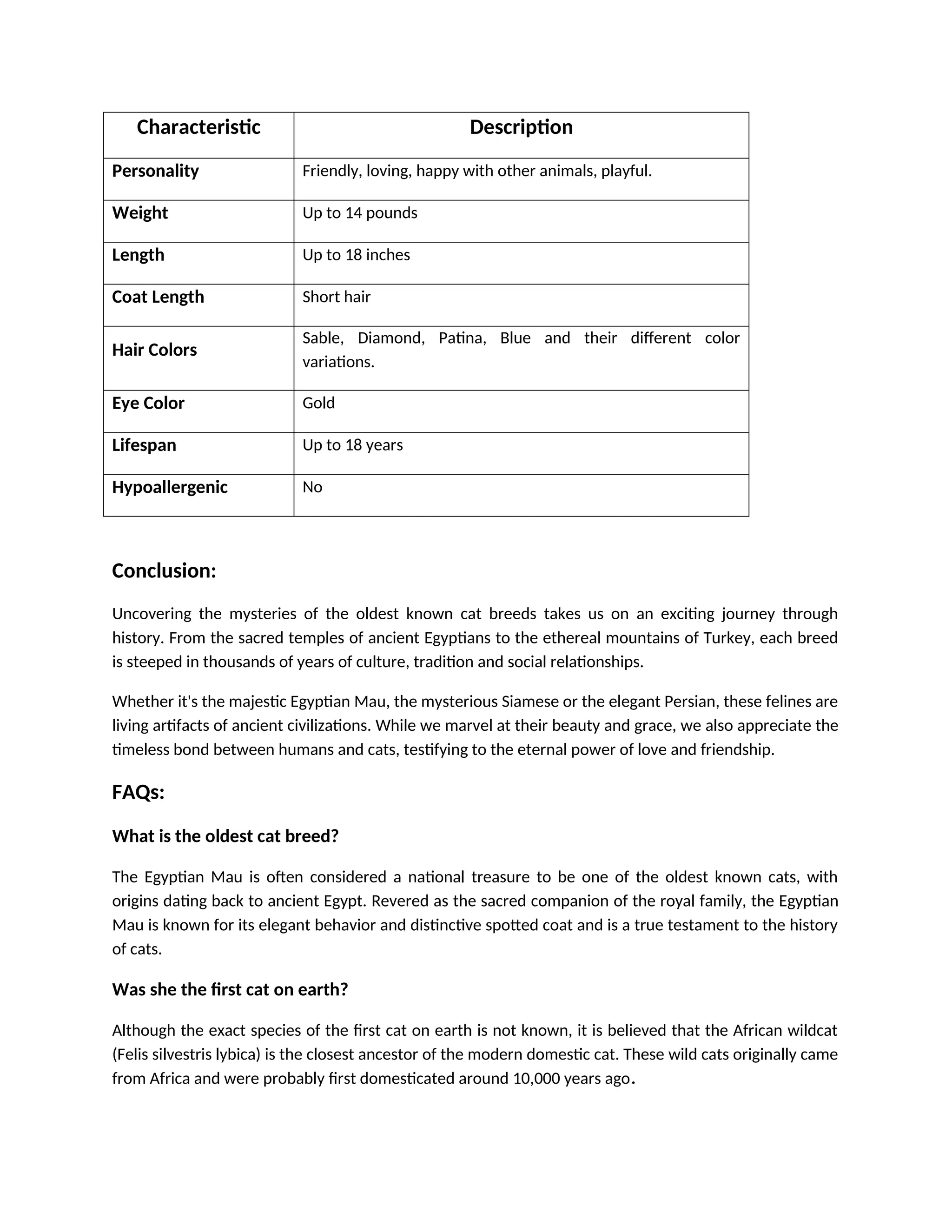 What is the Oldest Known Cat Breed: Key Characteristics | DOCX | Cats ...