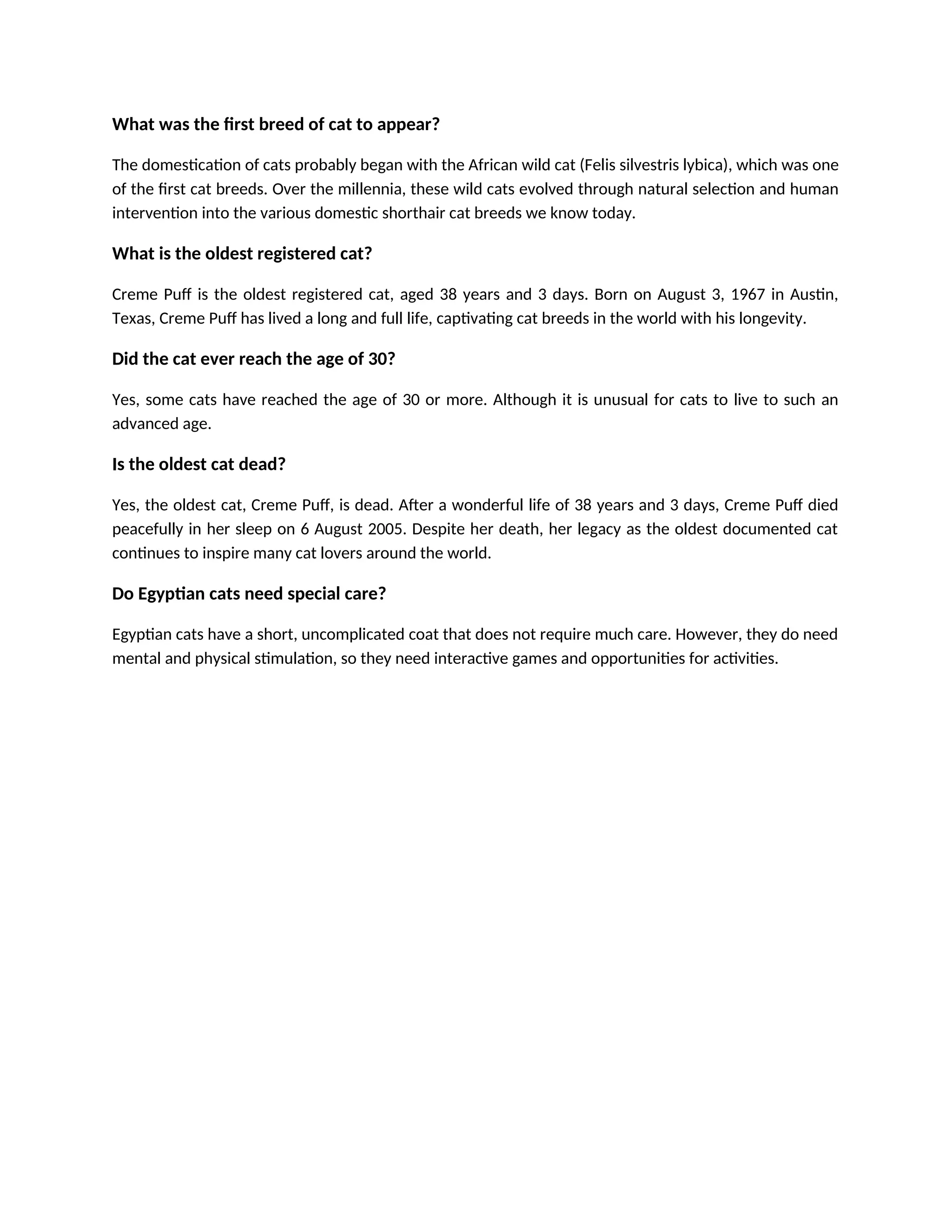 What is the Oldest Known Cat Breed: Key Characteristics | DOCX | Cats ...