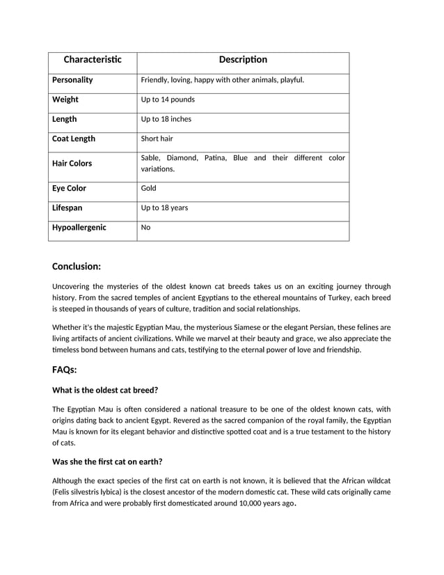 What is the Oldest Known Cat Breed: Key Characteristics | PDF