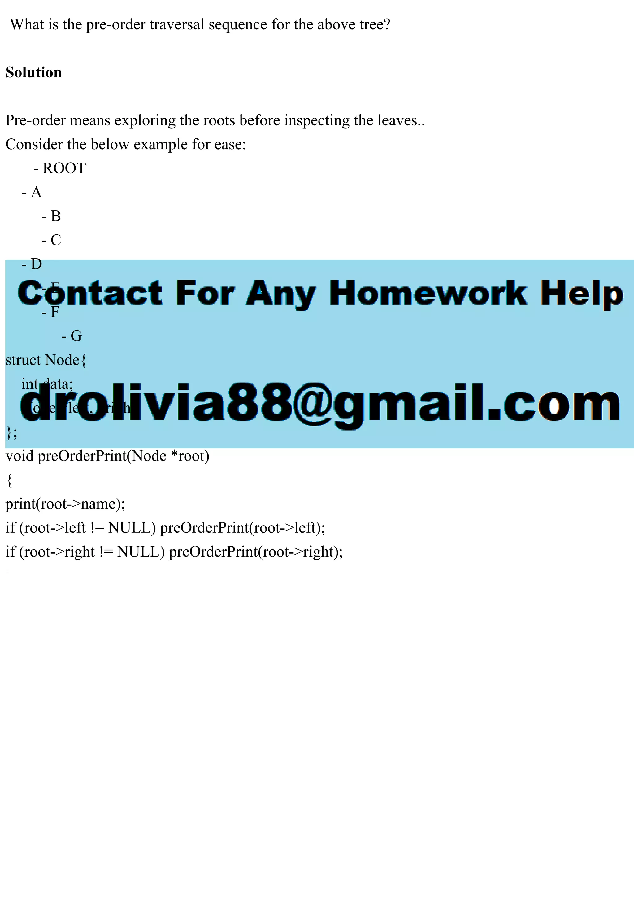 What is the pre-order traversal sequence for the above treeSolut.pdf