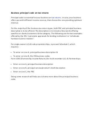 What is the principal business code