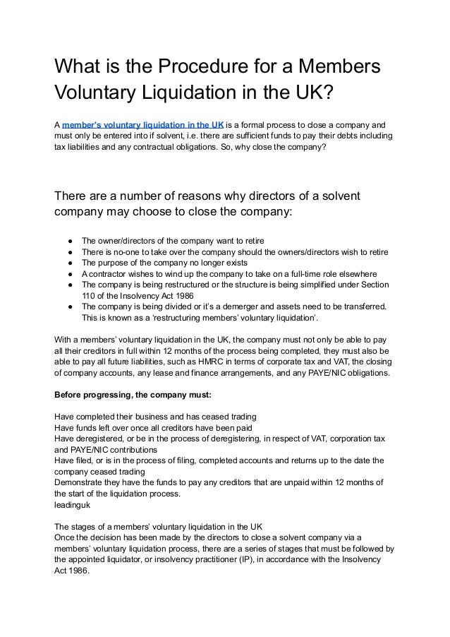 What is the procedure for a members voluntary liquidation in the UK ...