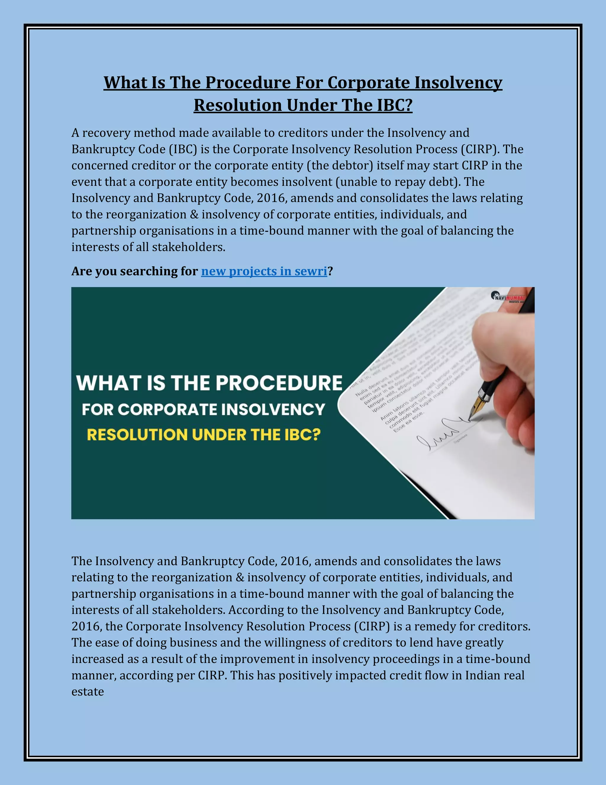 What is the procedure for corporate insolvency resolution under the IBC.pdf