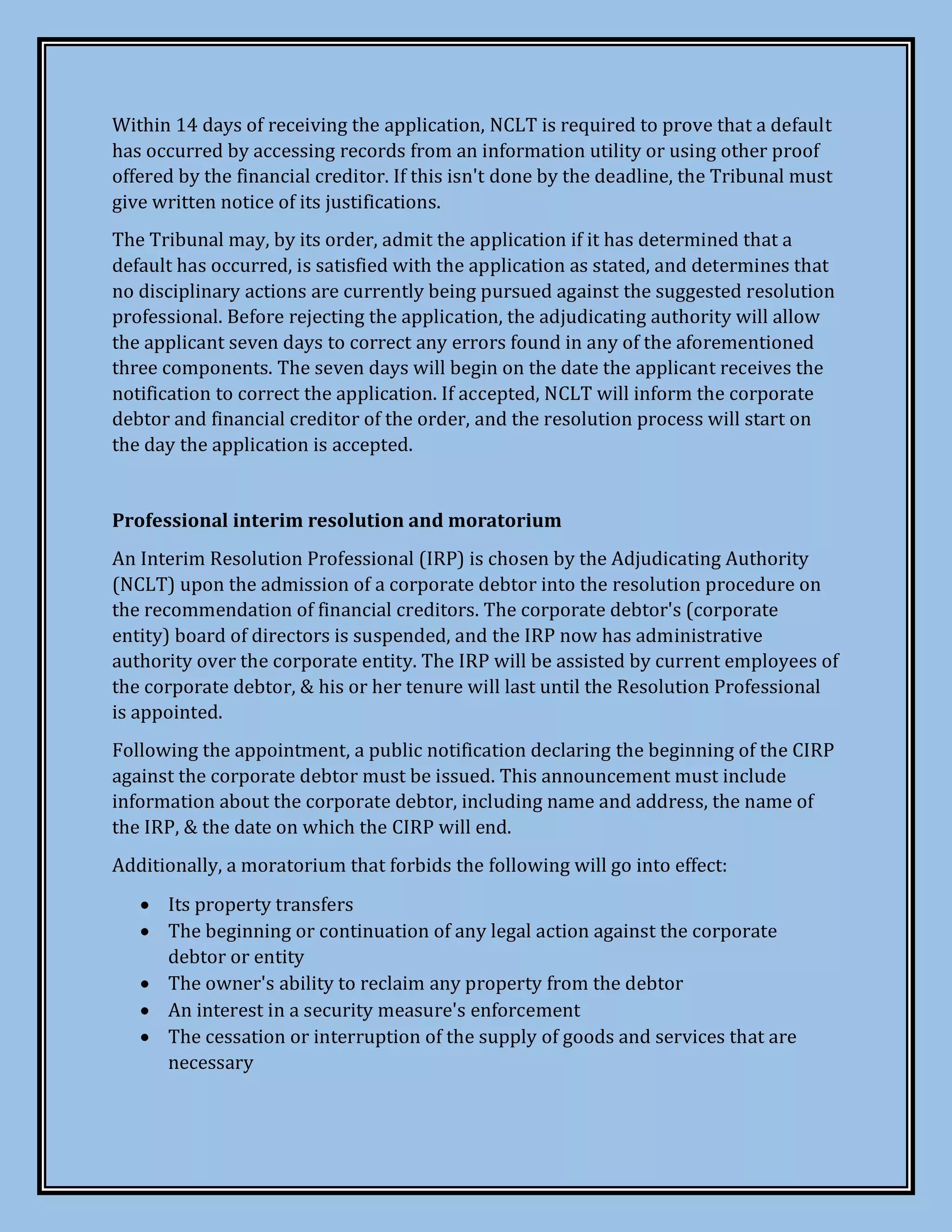 What is the procedure for corporate insolvency resolution under the IBC.pdf