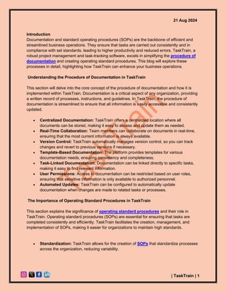 What Is the Procedure of Documentation and Operating Standard Procedures in TaskTrain.pdf