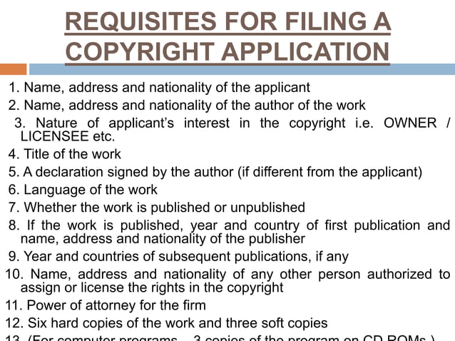What is the procedure to apply for a copyright? | PPTX | Law
