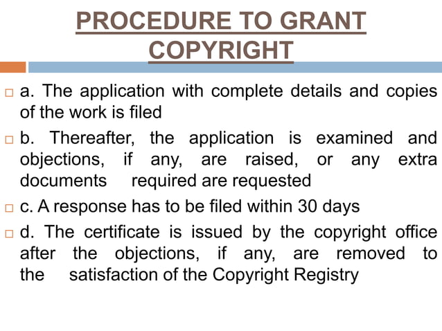 What is the procedure to apply for a copyright? | PPTX | Law