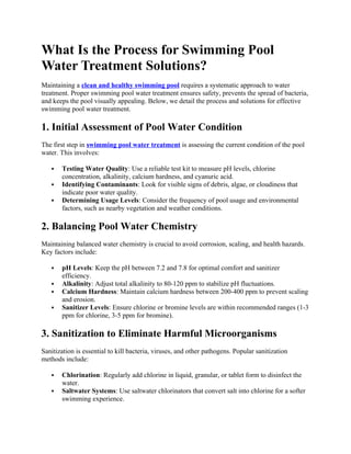 What Is the Process for Swimming Pool Water Treatment Solutions.docx
