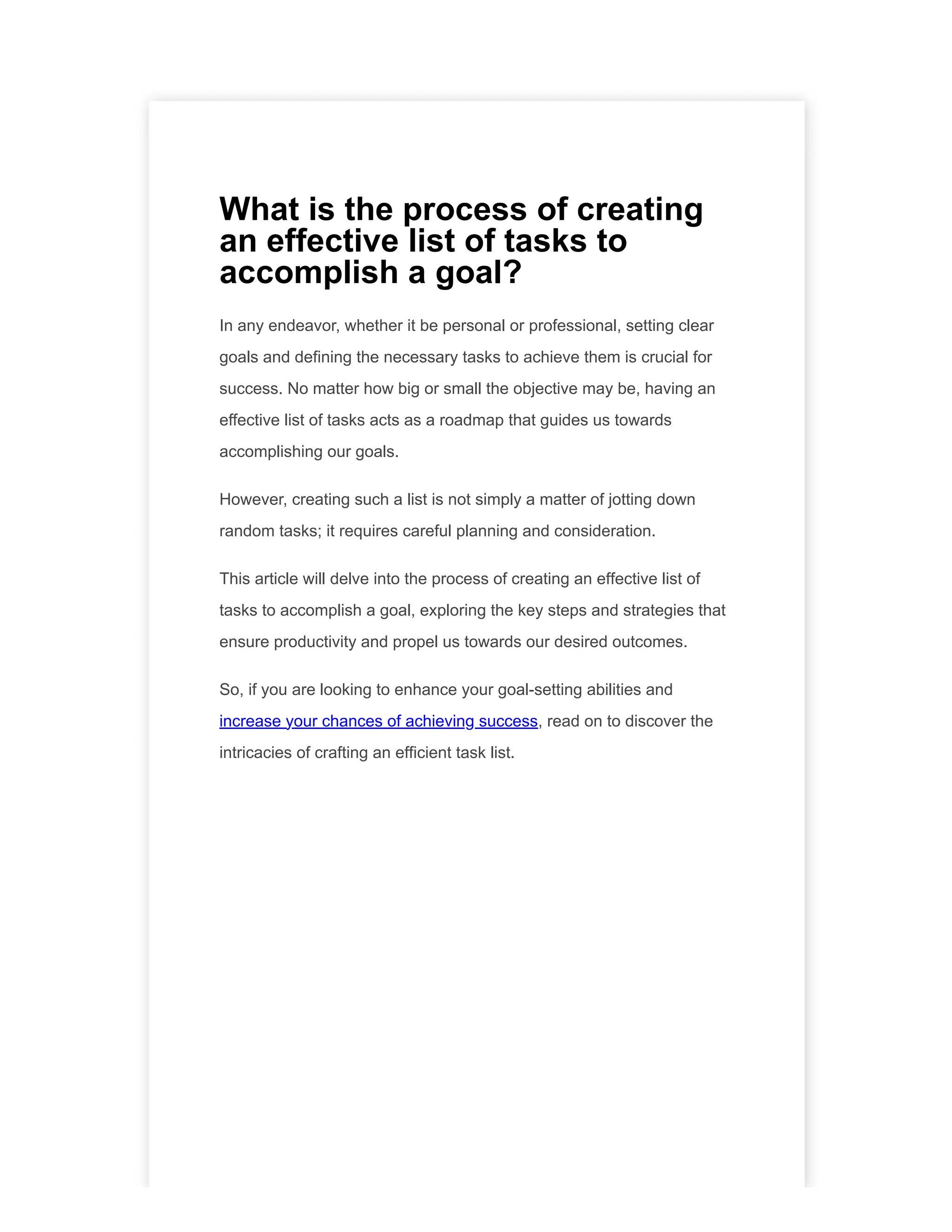 What is the process of creating an effective list of tasks to ...